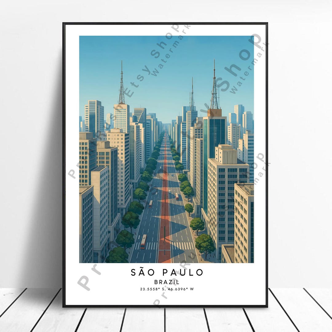 São Paulo Wall Poster Illustration Art Print Brazil Wall Décor ...