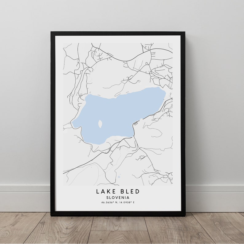 Lake Bled Map Minimalist Lake Bled Poster Lake Bled Wall Art Lake Bled ...