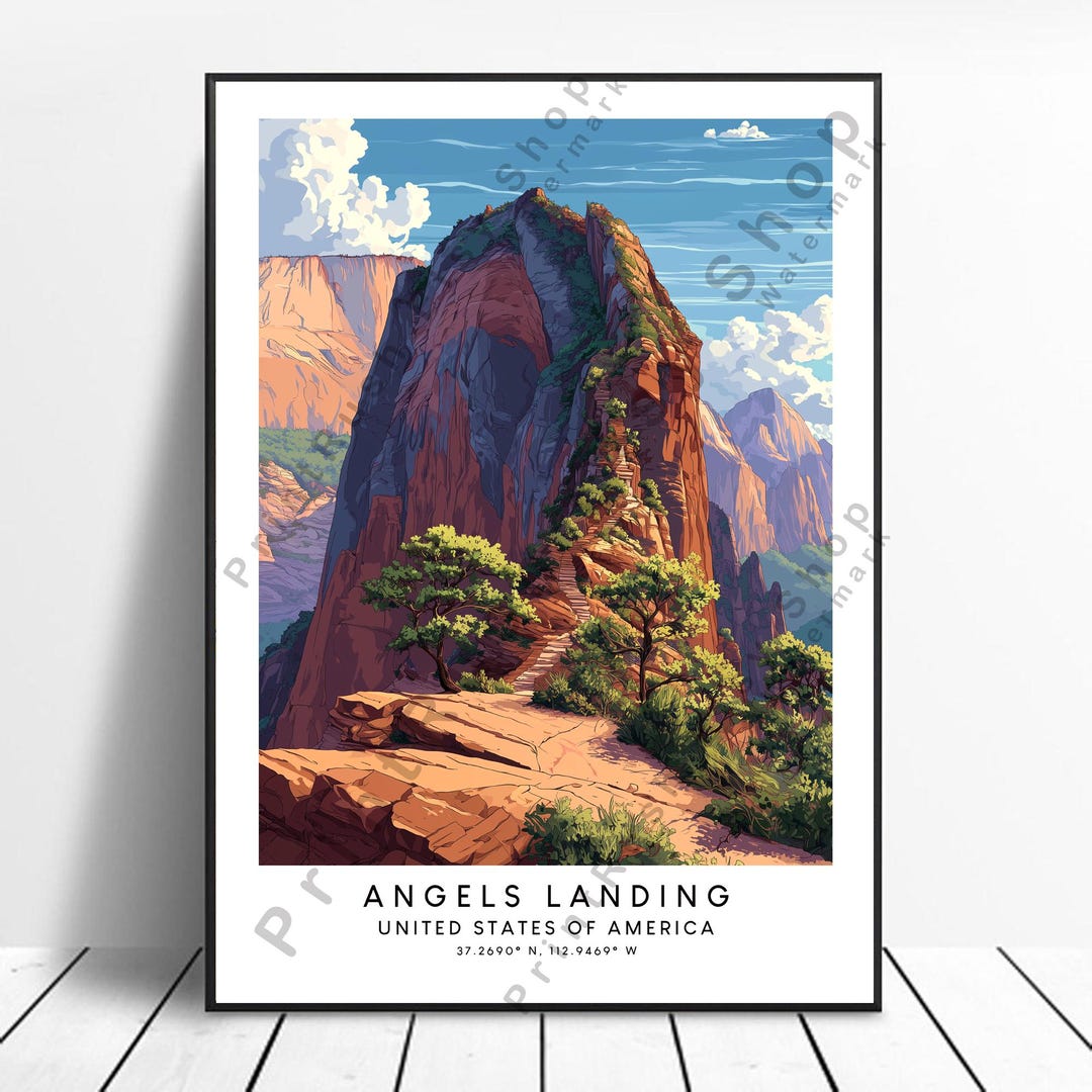 Angels Landing Print Colourful Angels Landing Poster Wall Print ...