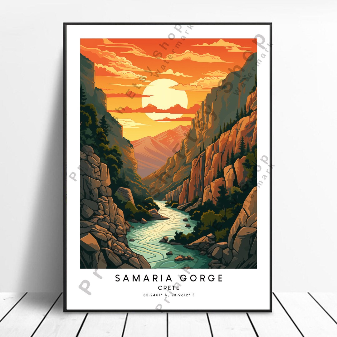 Crete Print Colourful Samaria Gorge Poster Samaria Gorge Wall Print ...