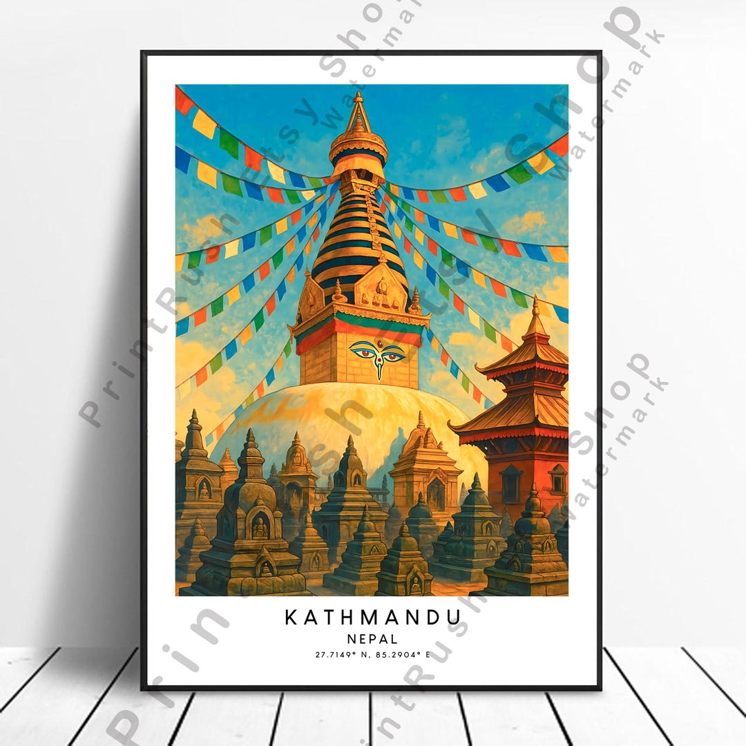 Nepal Travel Poster Kathmandu Wall Art Kathmandu Print Illustration Art ...