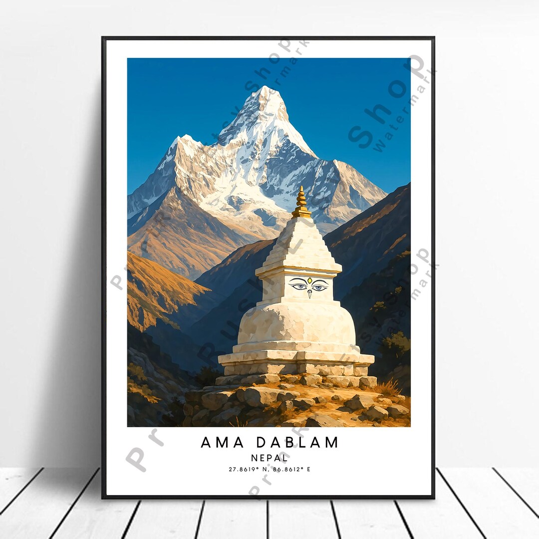 Ama Dablam Print Nepal Travel Poster Illustration Art Himalayan ...