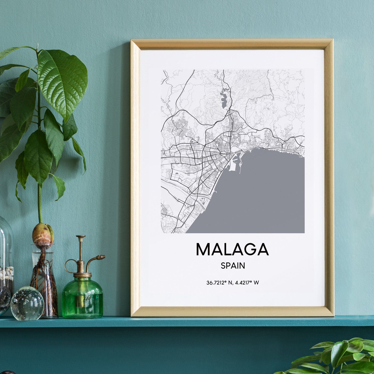 Malaga City Map Print Malaga Spain Map Malaga Wall Art Poster | Etsy