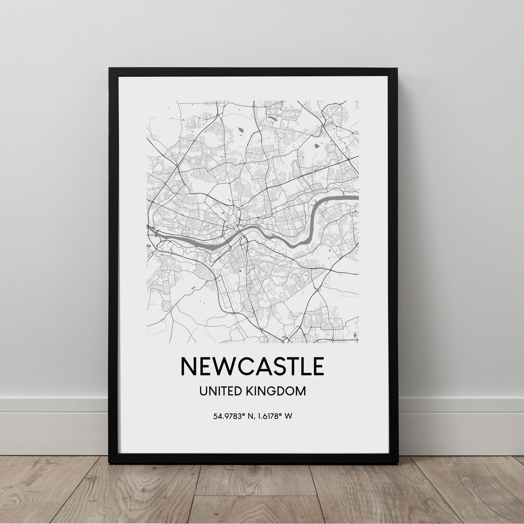Newcastle Map Print Black and White Newcastle Map Art Minimalist ...