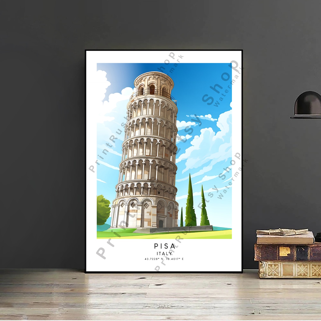Pisa Italy Travel Print Colourful Leaning Tower of Pisa Poster - Etsy