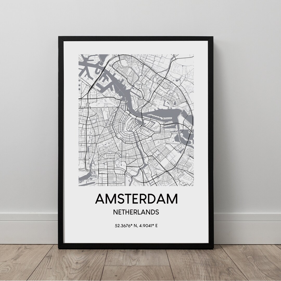 Amsterdam Map Print Black and White Amsterdam Map Poster Amsterdam Art ...