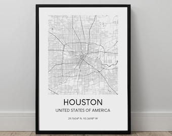 Houston Vintage Map Poster Houston Old Map Grunge Houston - Etsy