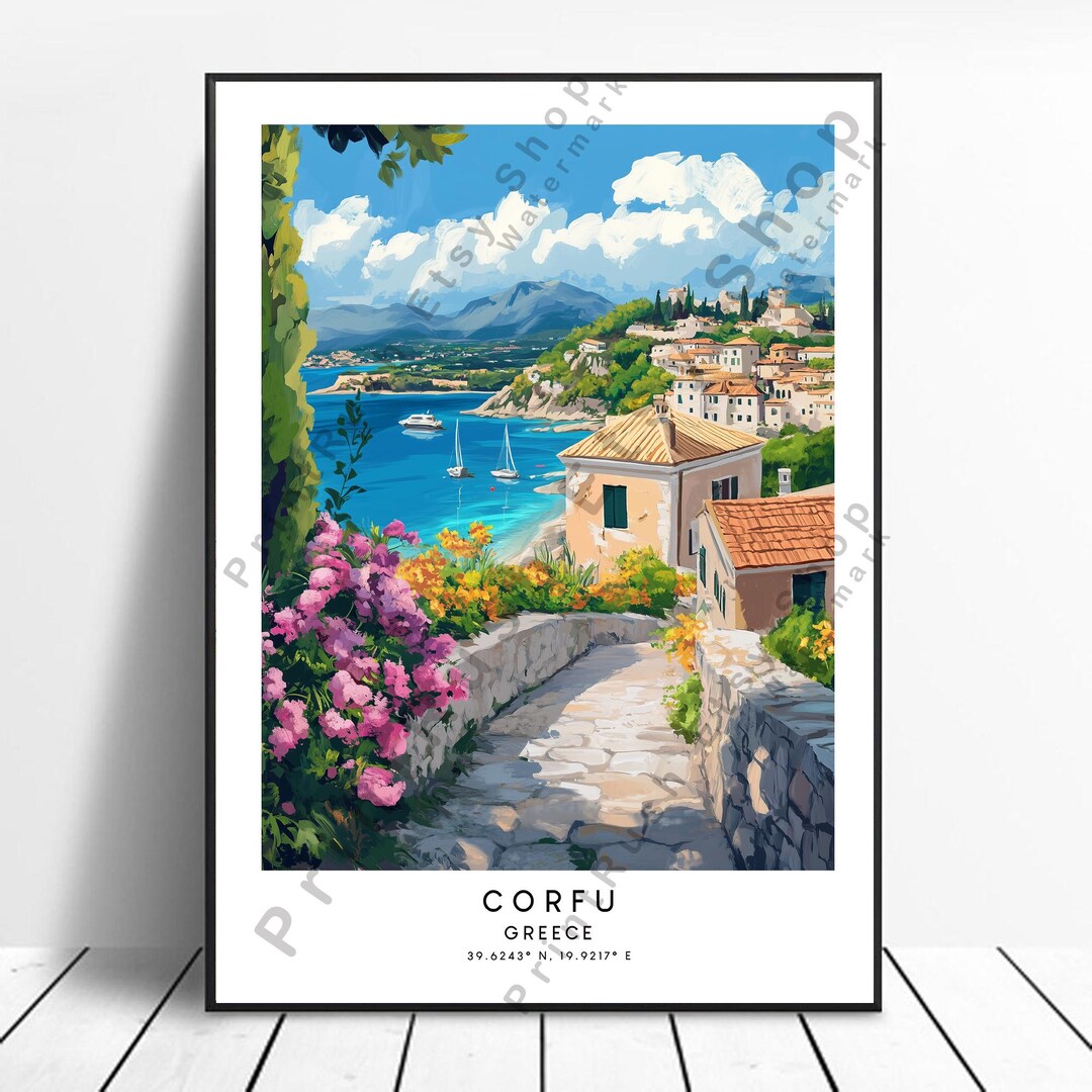 Corfu Greece Travel Print Corfu Poster Colourful Corfu Wall Art Corfu ...