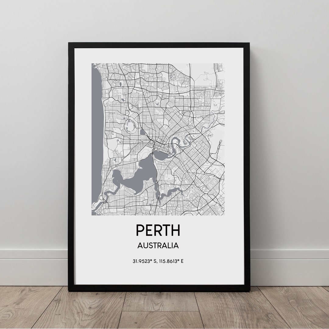 Perth City Map Print Black and White Perth Map Poster Perth Australia ...