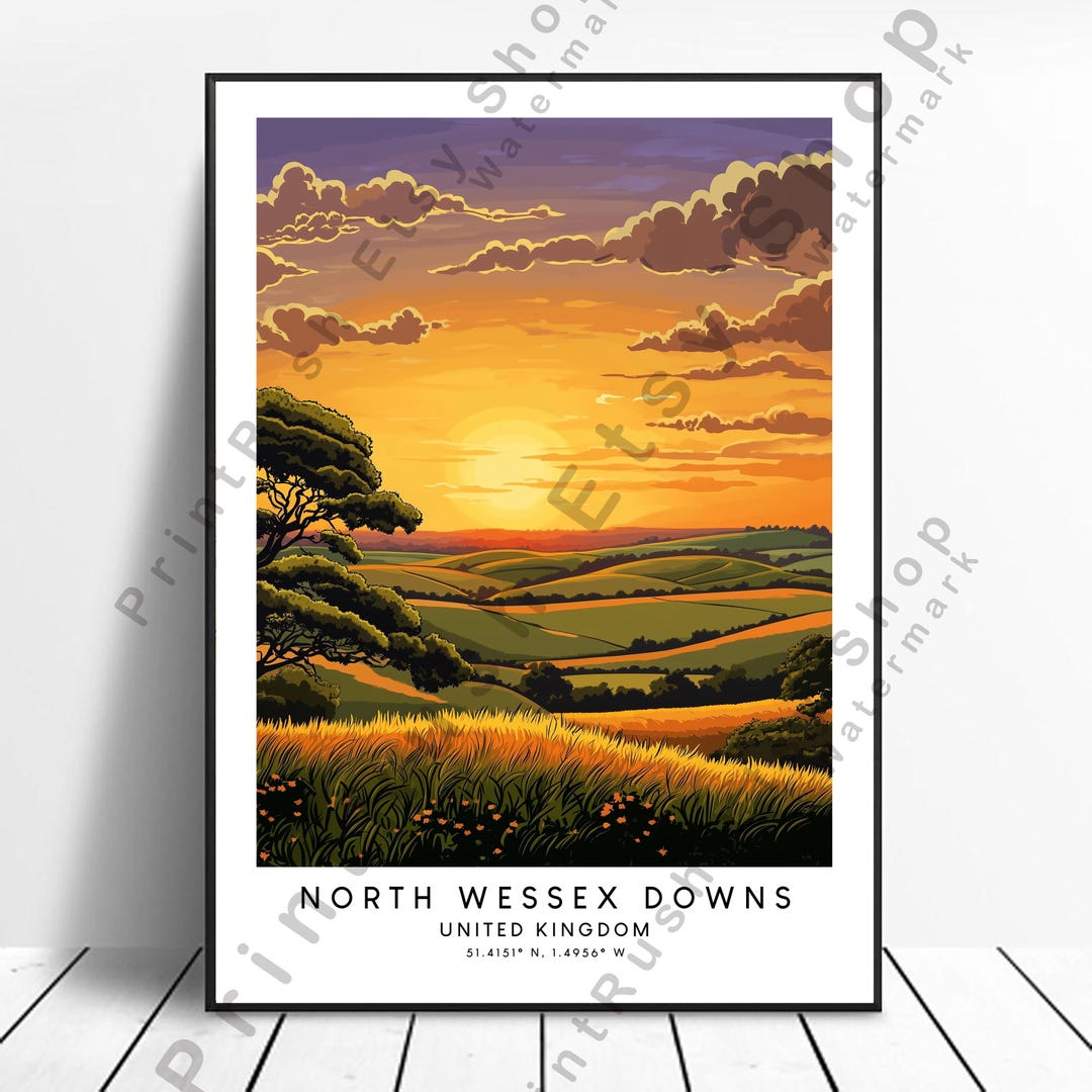 North Wessex Downs Illustration Art English Countryside View Poster ...