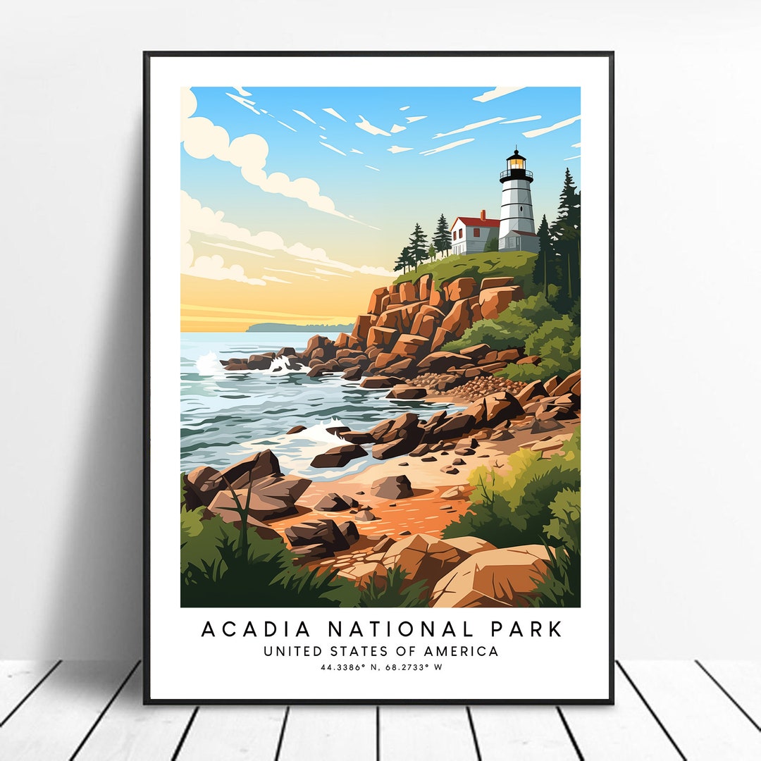 Acadia National Park Print Colourful Acadia Park Poster Acadia National ...