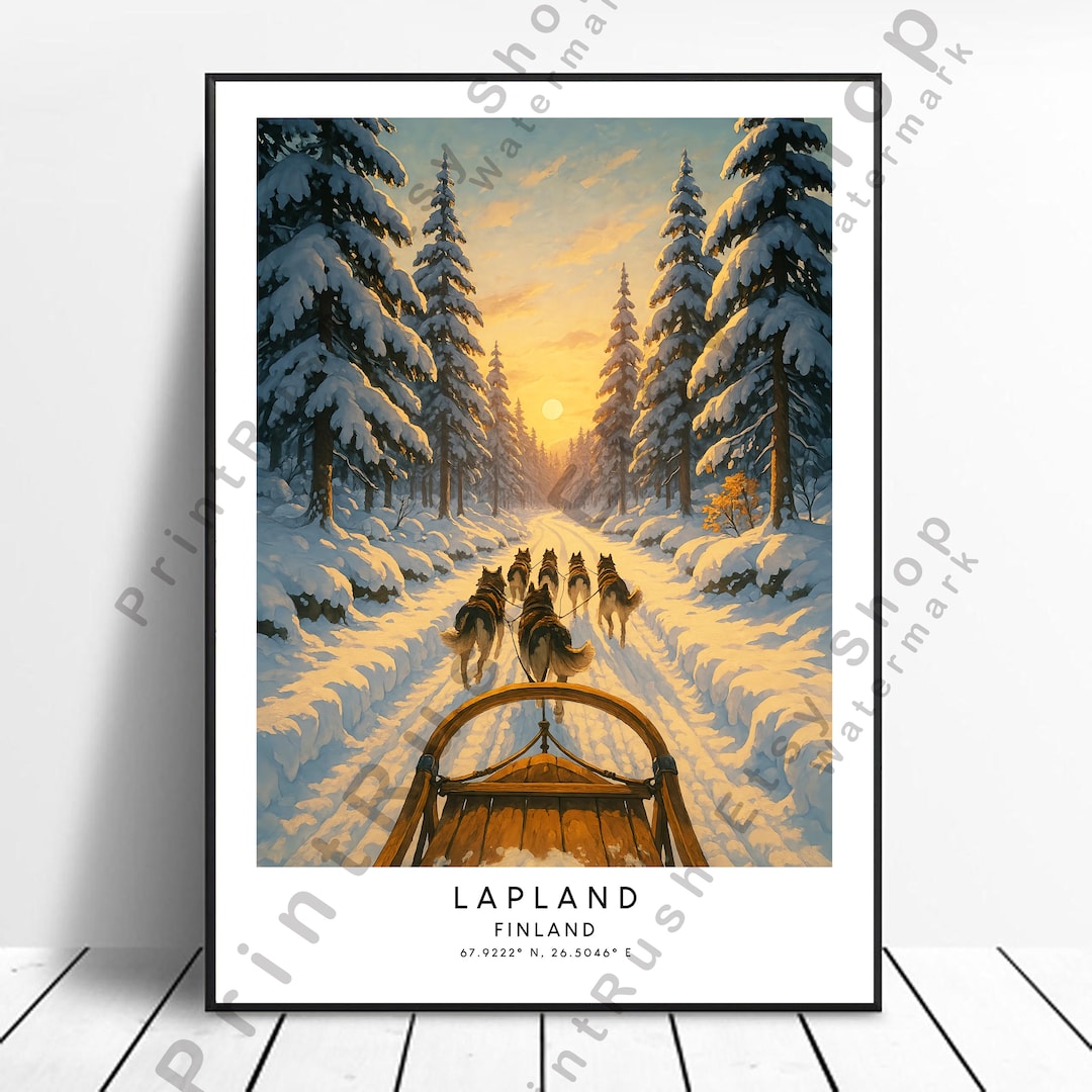Lapland Finland Poster Winter Dog Sledding Print Lapland Wall Art Snowy ...
