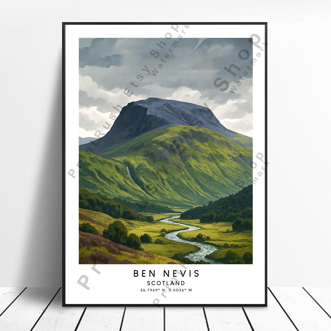 Ben Nevis Scotland Print Illustration Wall Art Travel Poster Artwork ...