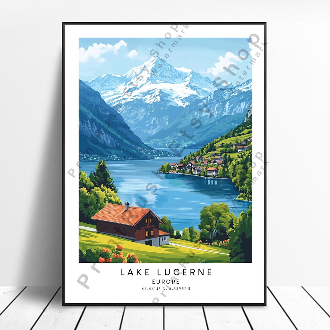 Lake Lucerne Print Colourful Lake Lucerne Poster Lake Lucerne Wall Art ...