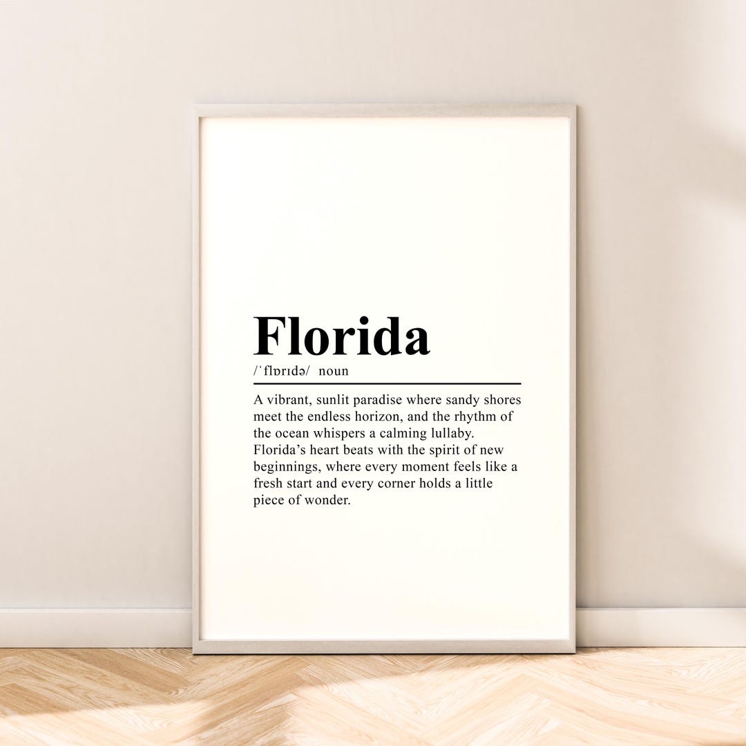 Florida State Definition Print Florida Travel Poster Florida Wall Art ...