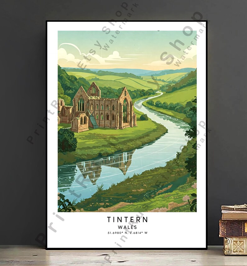 Tintern Abbey Illustration Art Poster Wales Travel Print Wales ...