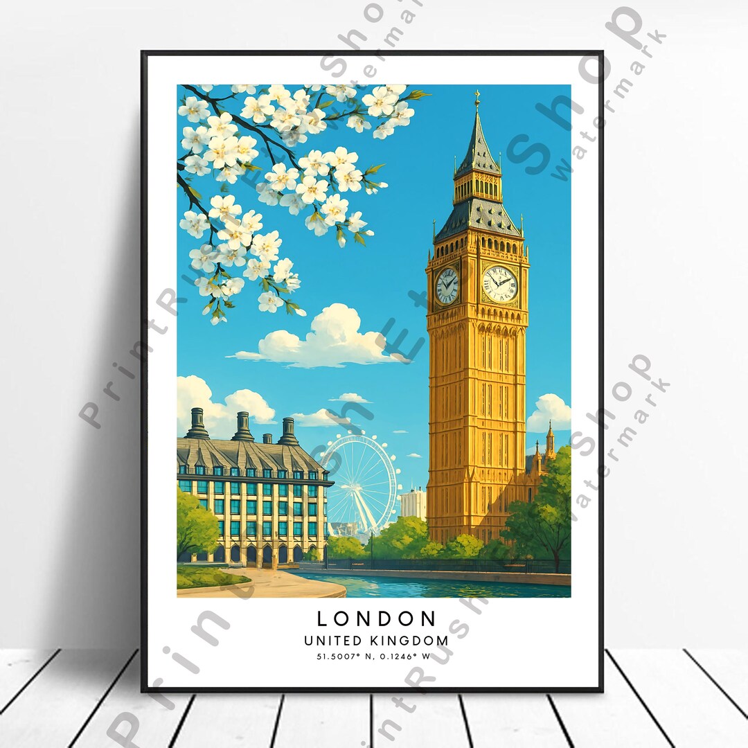 London Artwork London Poster Print United Kingdom Landmark Illustration ...