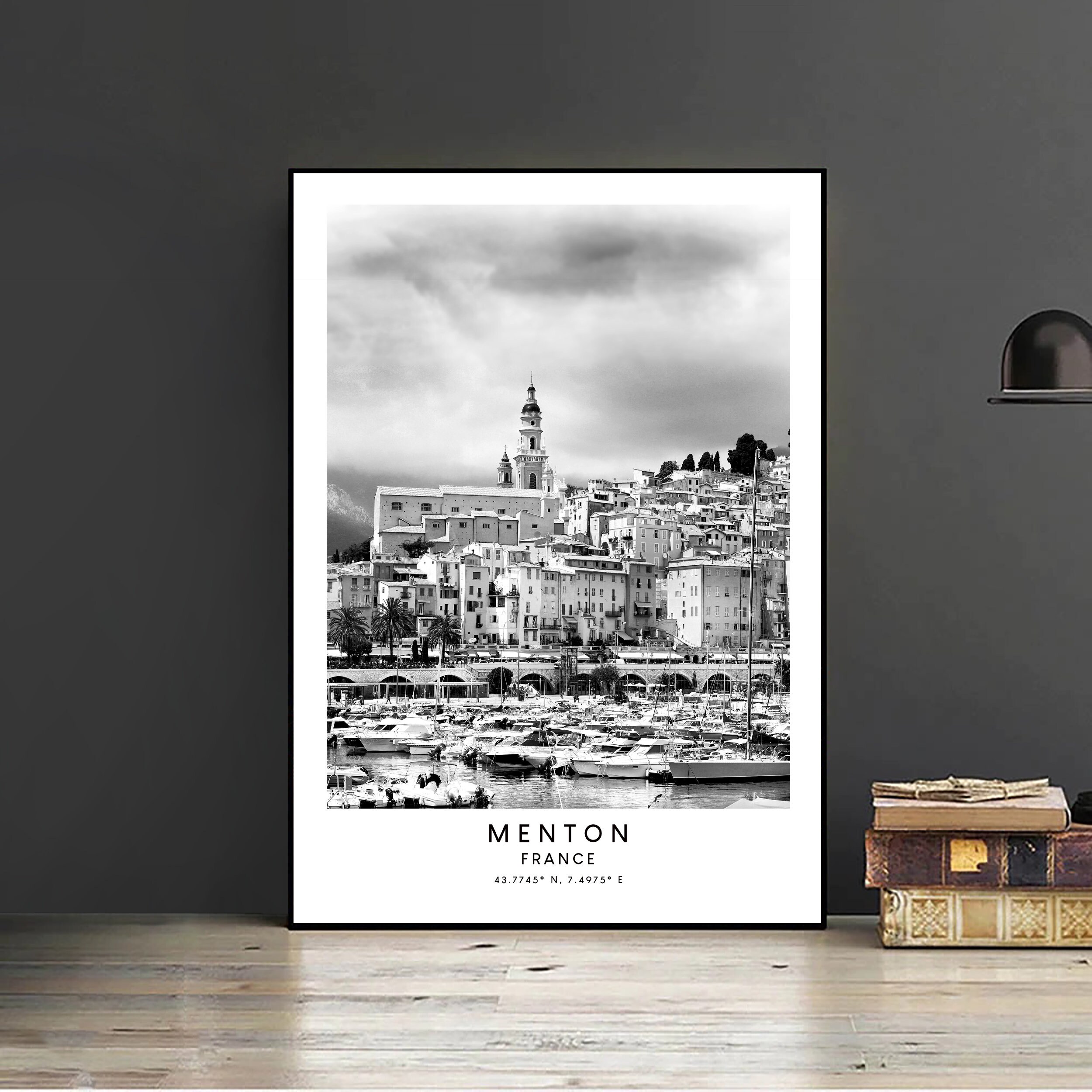 Menton Travel Print Menton Wall Art Menton Poster Black and - Etsy