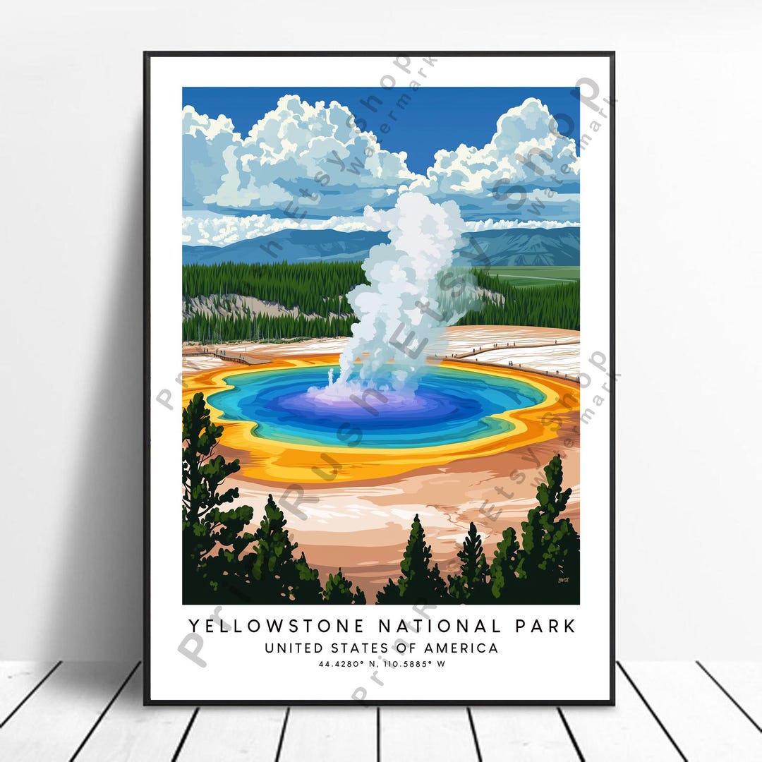 Yellowstone National Park Poster Home Décor Yellowstone Print Colourful ...