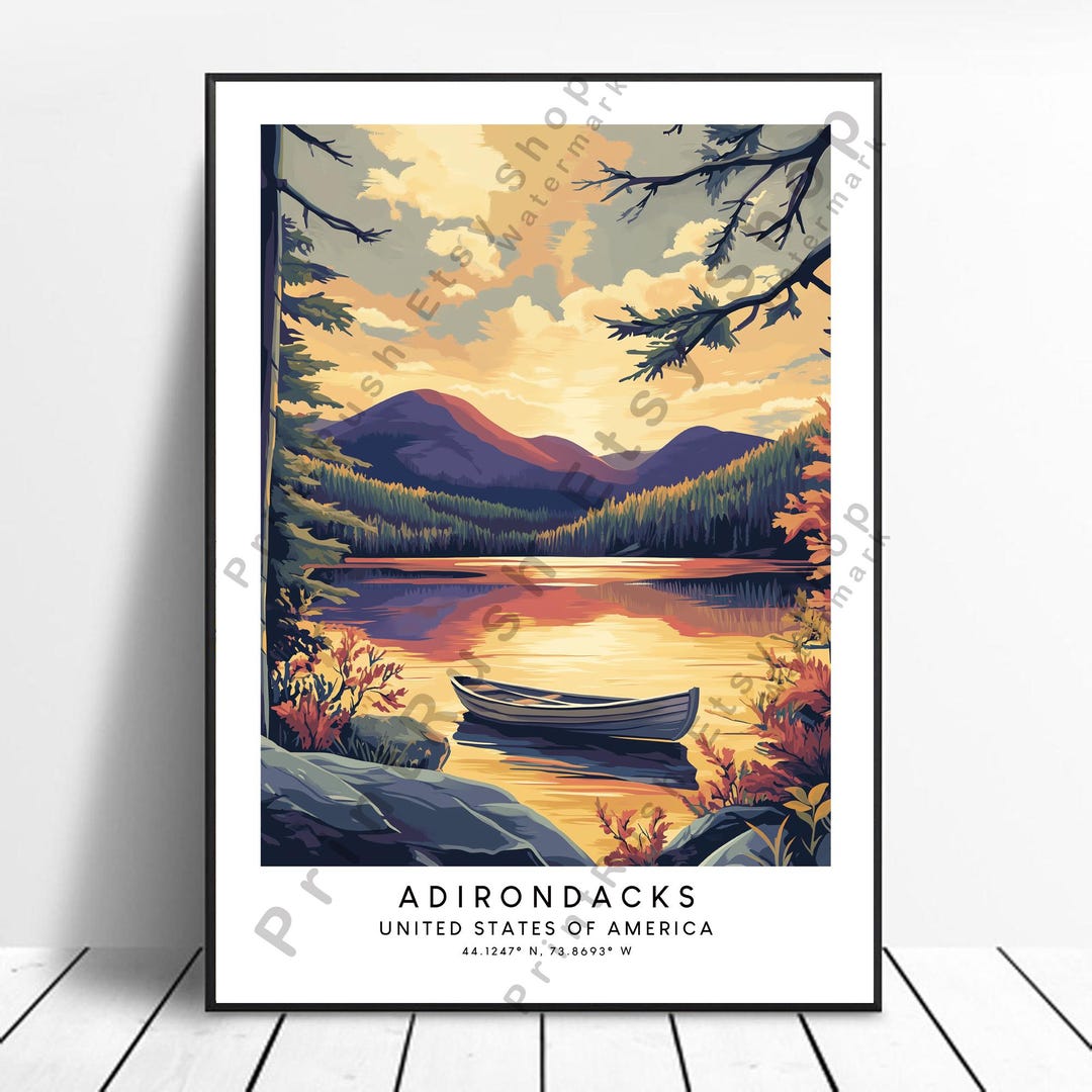 Adirondack Mountains Print, Lake & Forest Travel Poster - Etsy