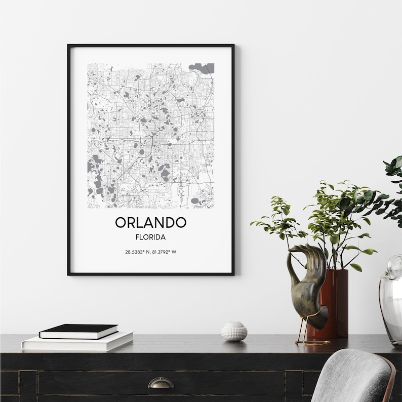 Orlando Map Print Orlando City Map Poster Orlando Florida Wall - Etsy
