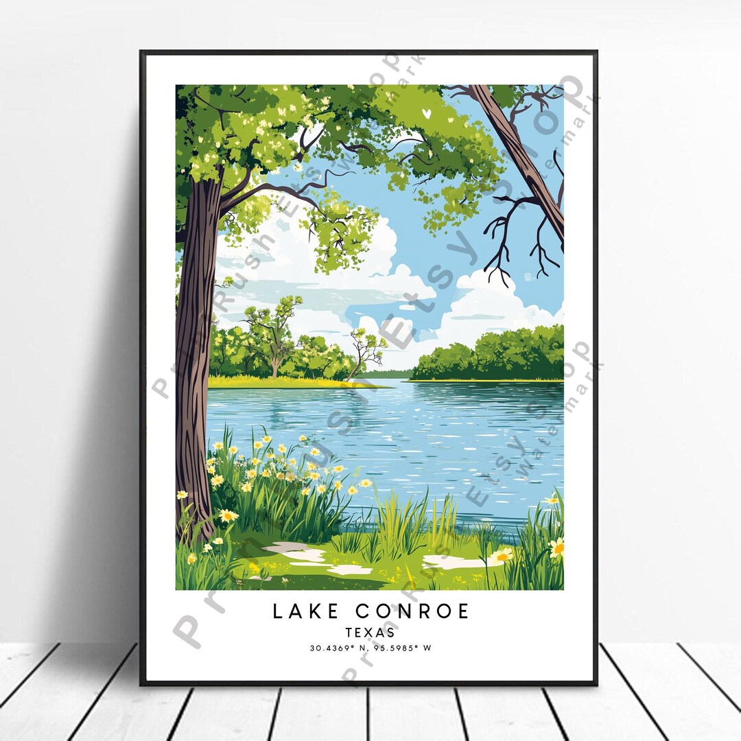Texas Travel Print Colourful Lake Conroe Poster Lake Conroe Wall Art ...