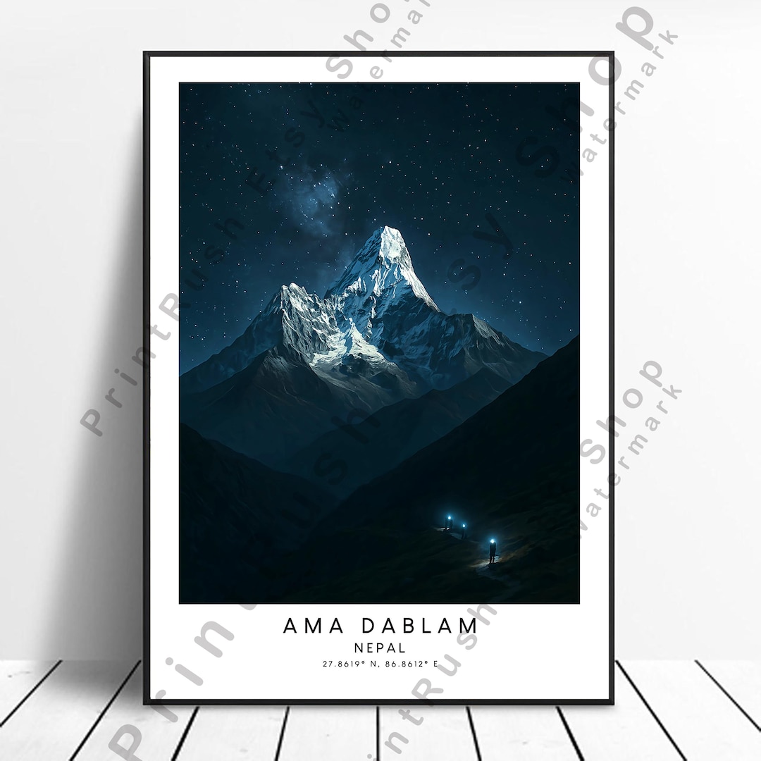 Ama Dablam Nepal Poster Illustration Wall Art Nepal Travel Print Ama ...