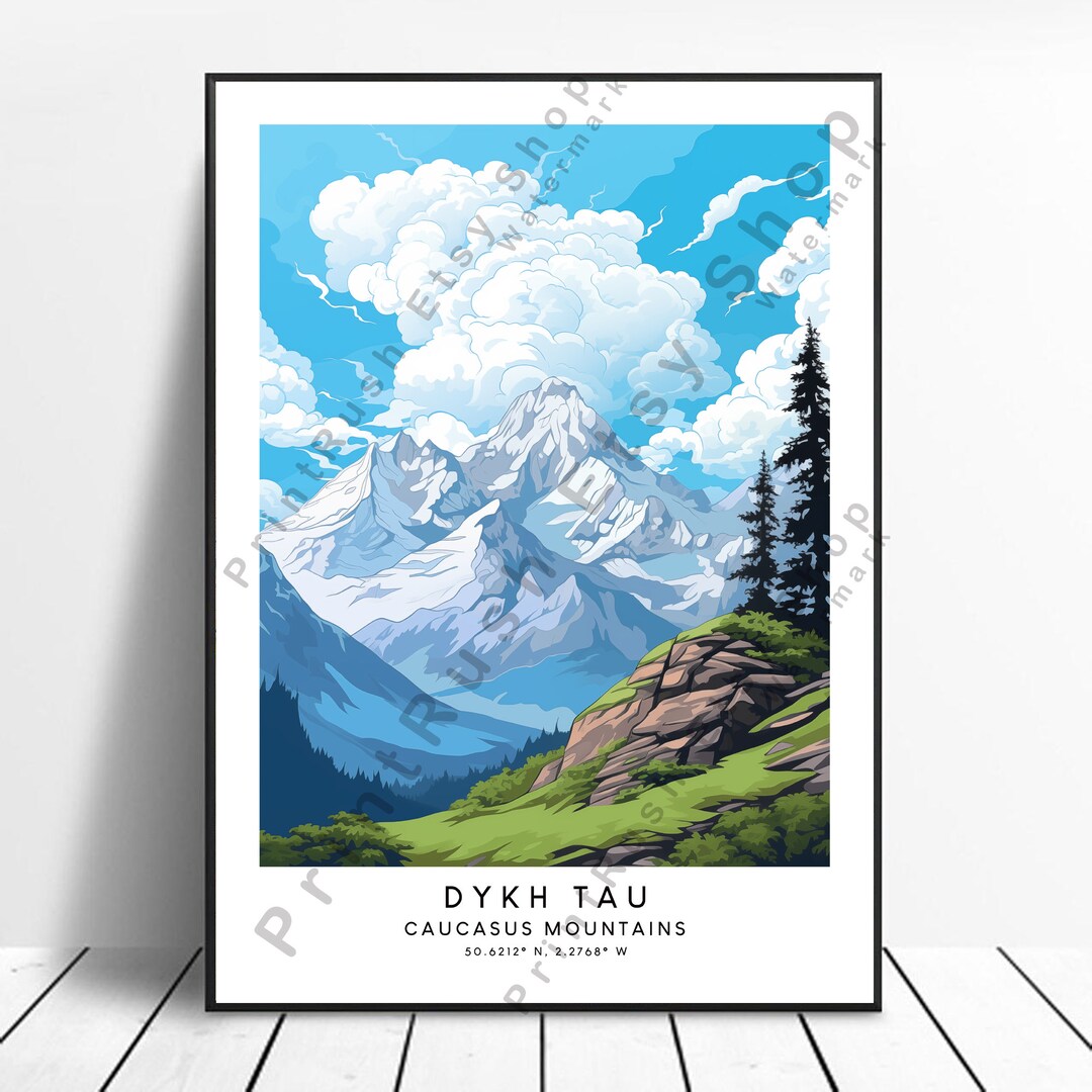 Dykh Tau Mountain Print Dykhtau Poster Dykhtau Wall Art Colourful ...