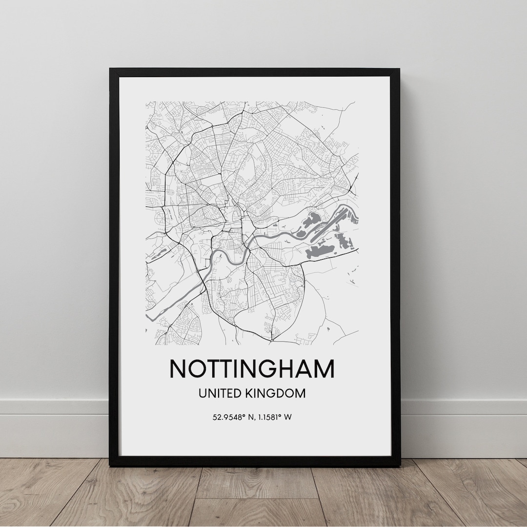 Nottingham Map Print Black and White Nottingham Map Art Poster ...