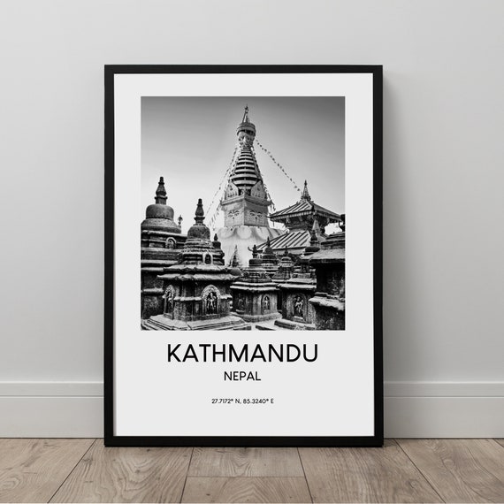Kathmandu Nepal Travel Print Black and White Kathmandu Poster - Etsy