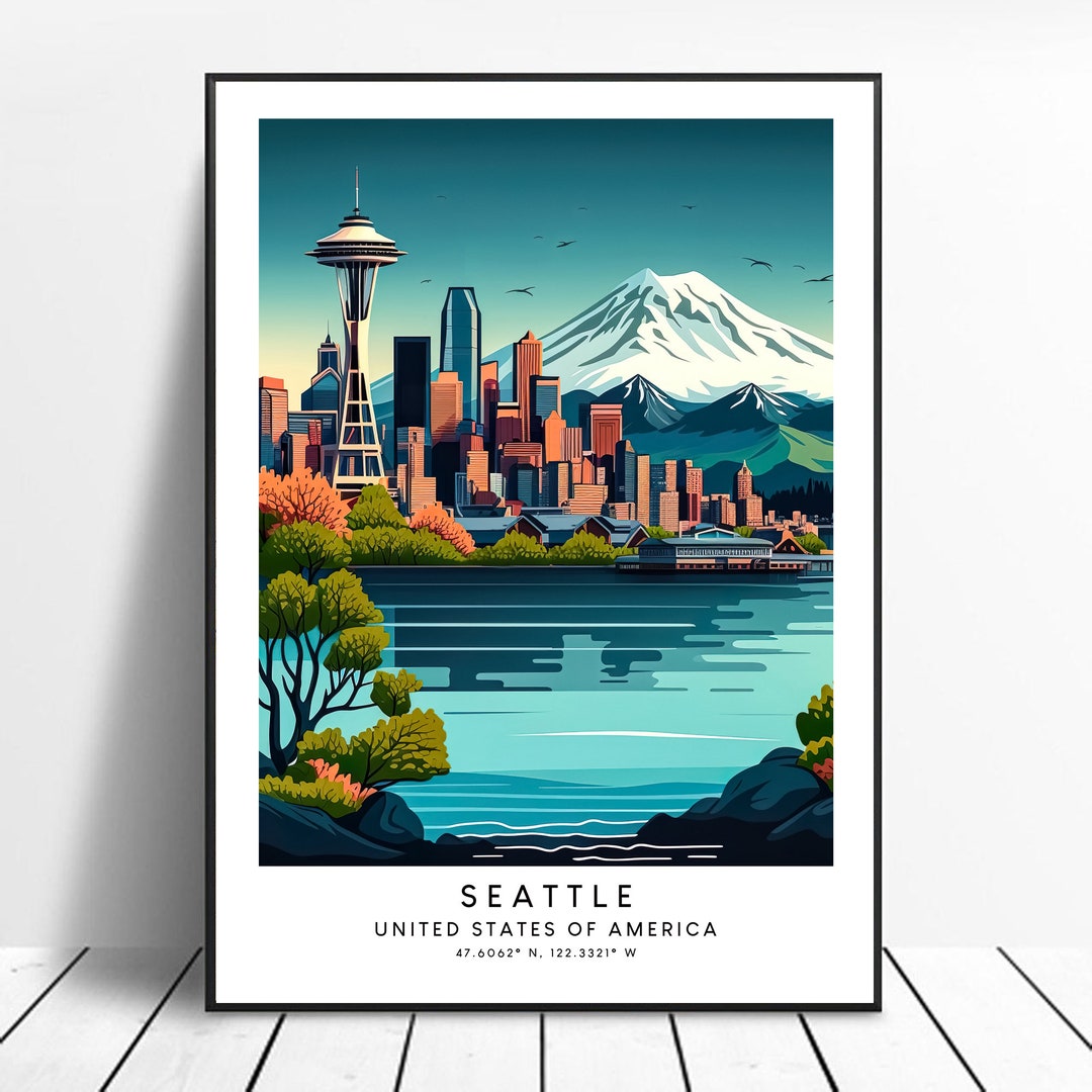 Seattle Travel Print Colourful Seattle Poster Abstract Seattle Print ...