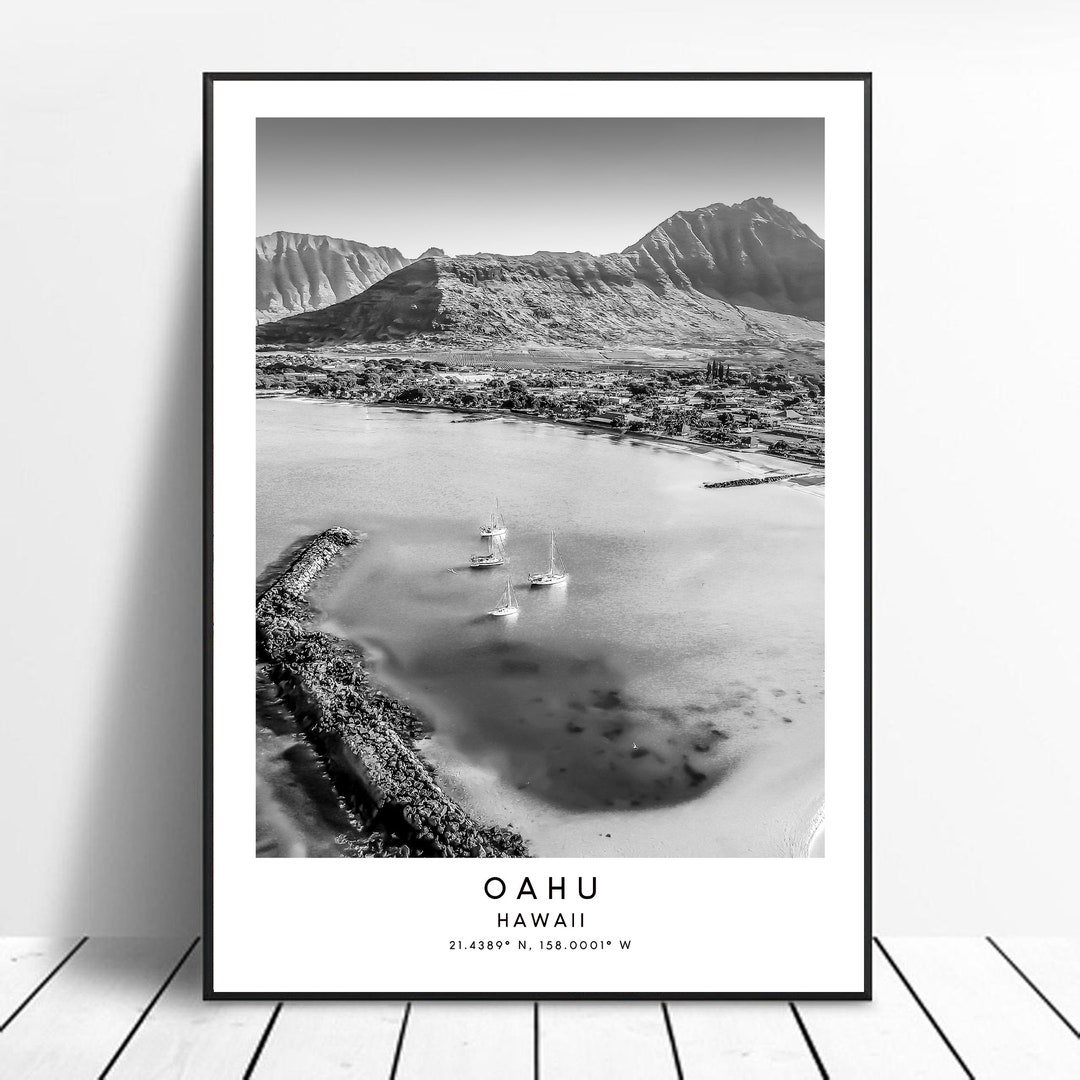 Oahu Travel Print Black and White Oahu Poster Minimalist Oahu Wall Art ...