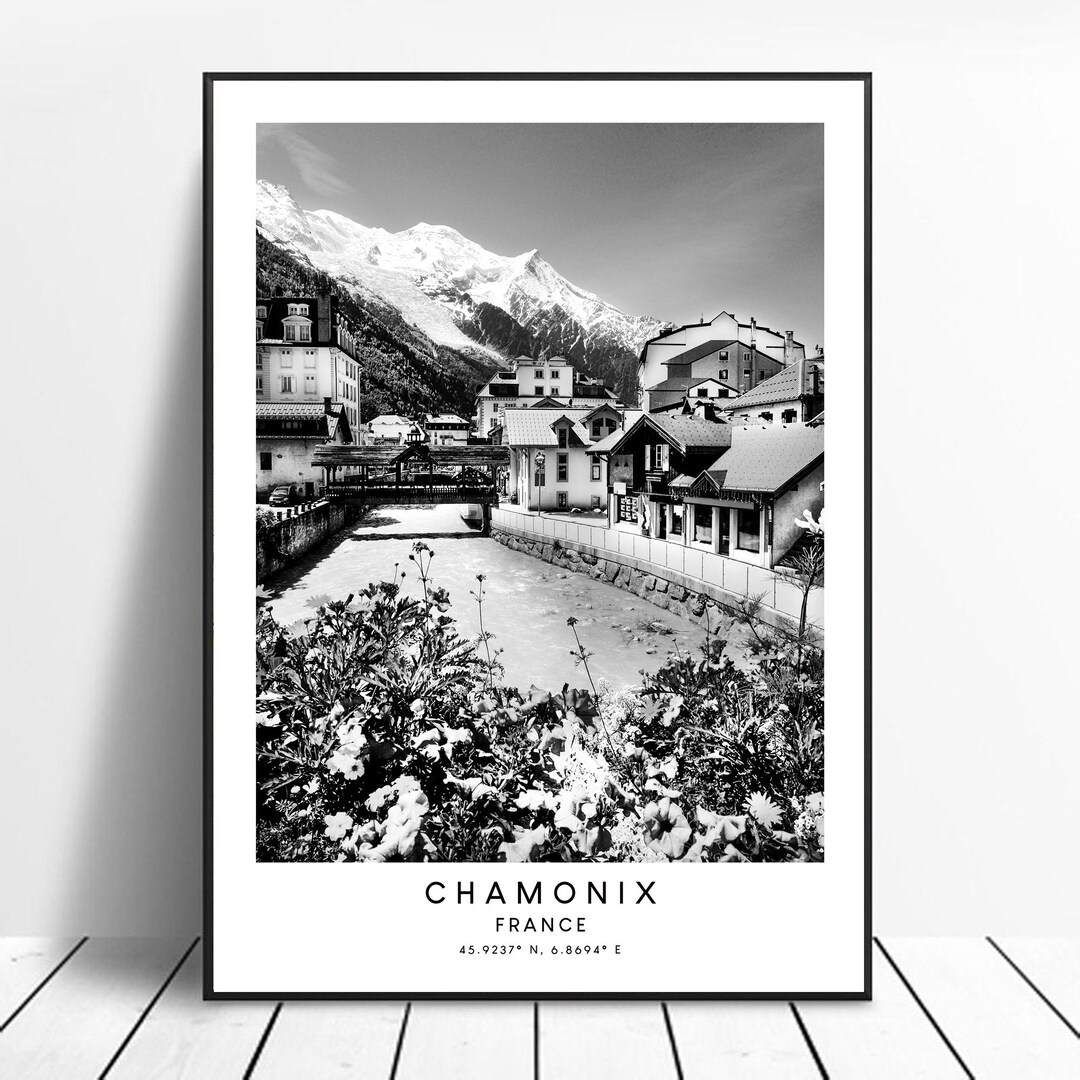 Chamonix Travel Print Black and White Chamonix Poster Chamonix Artwork ...