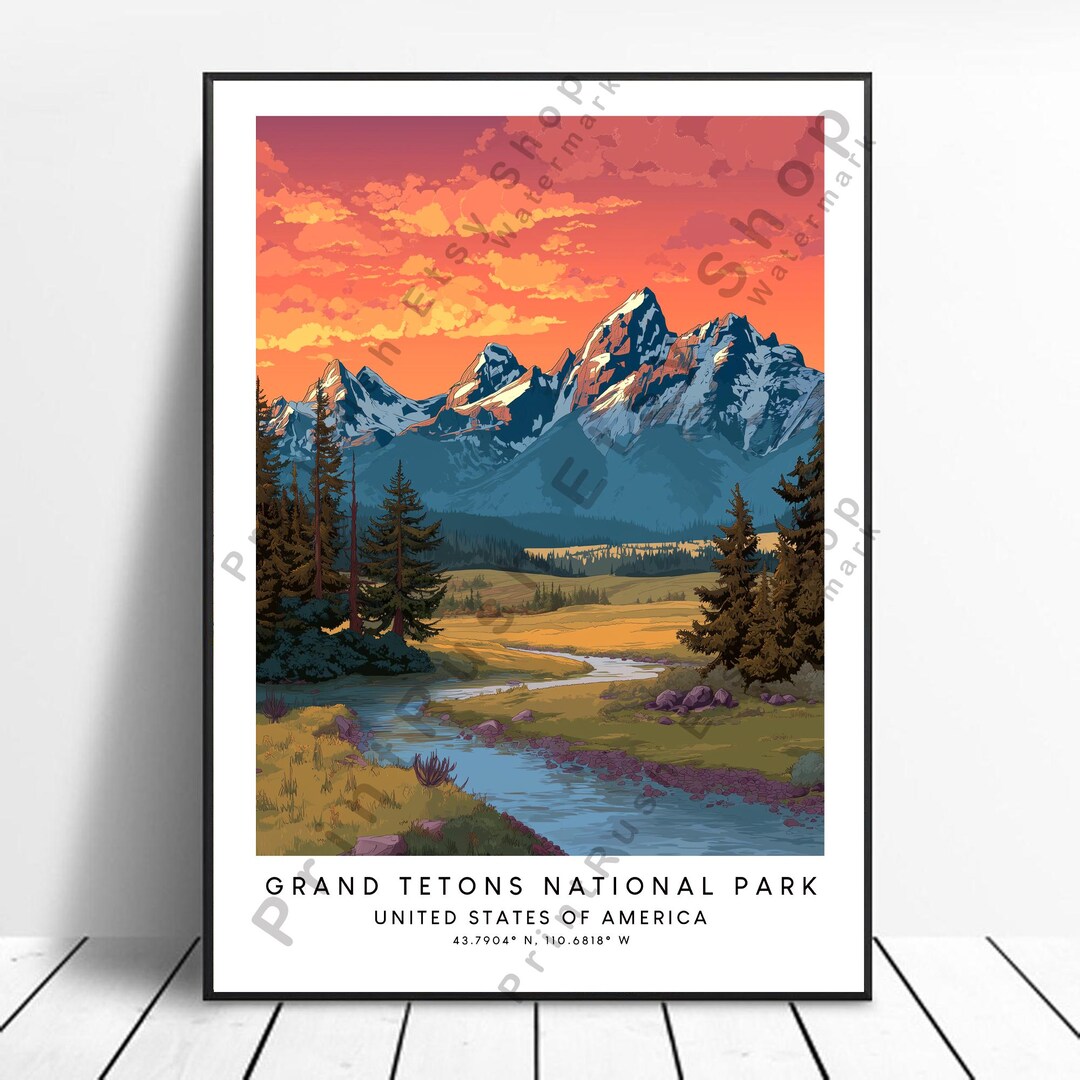 Grand Tetons National Park Poster Wyoming Wall Art Print Mountain ...