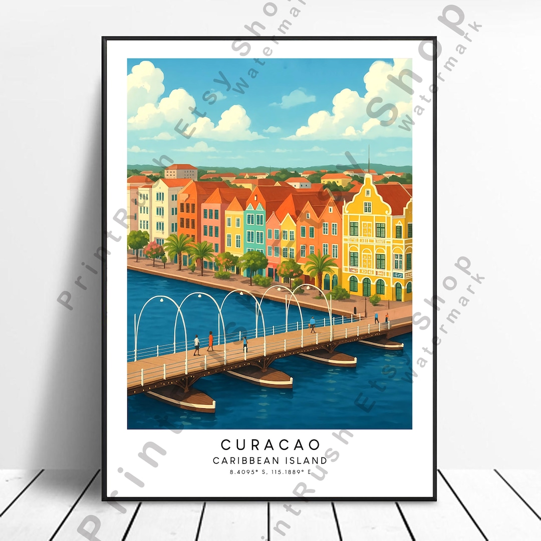 Curacao Travel Poster Caribbean Wall Art Curacao Illustration Colourful ...