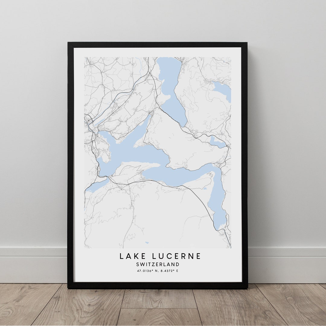 Lake Lucerne Map Minimalist Lake Lucerne Print Lake Lucerne Wall Art ...