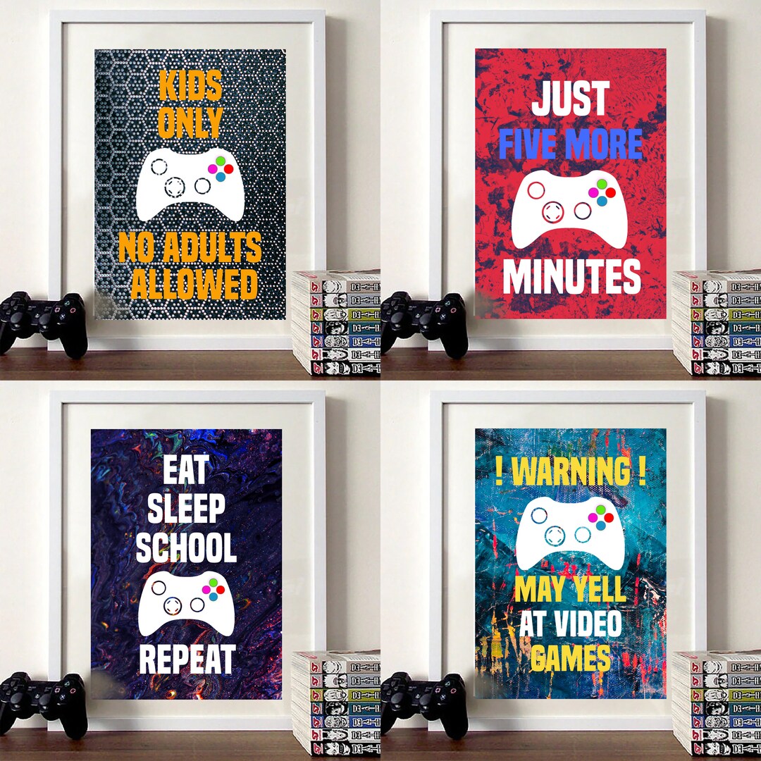 Kids Boys Gaming Room Posters Prints Colourful Gamer Wall Art Décor Set ...