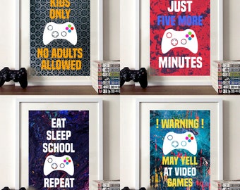 Gamer Gaming Room Posters Prints Colourful Wall Art Décor Set | Etsy