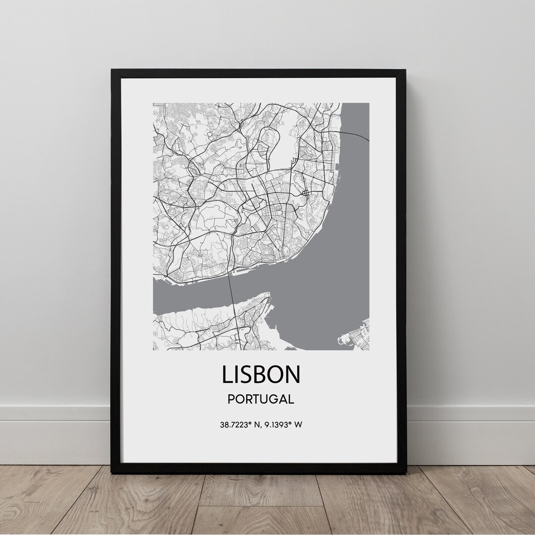 Lisbon City Map Print Lisbon Map Poster Lisbon Portugal Travel Print ...