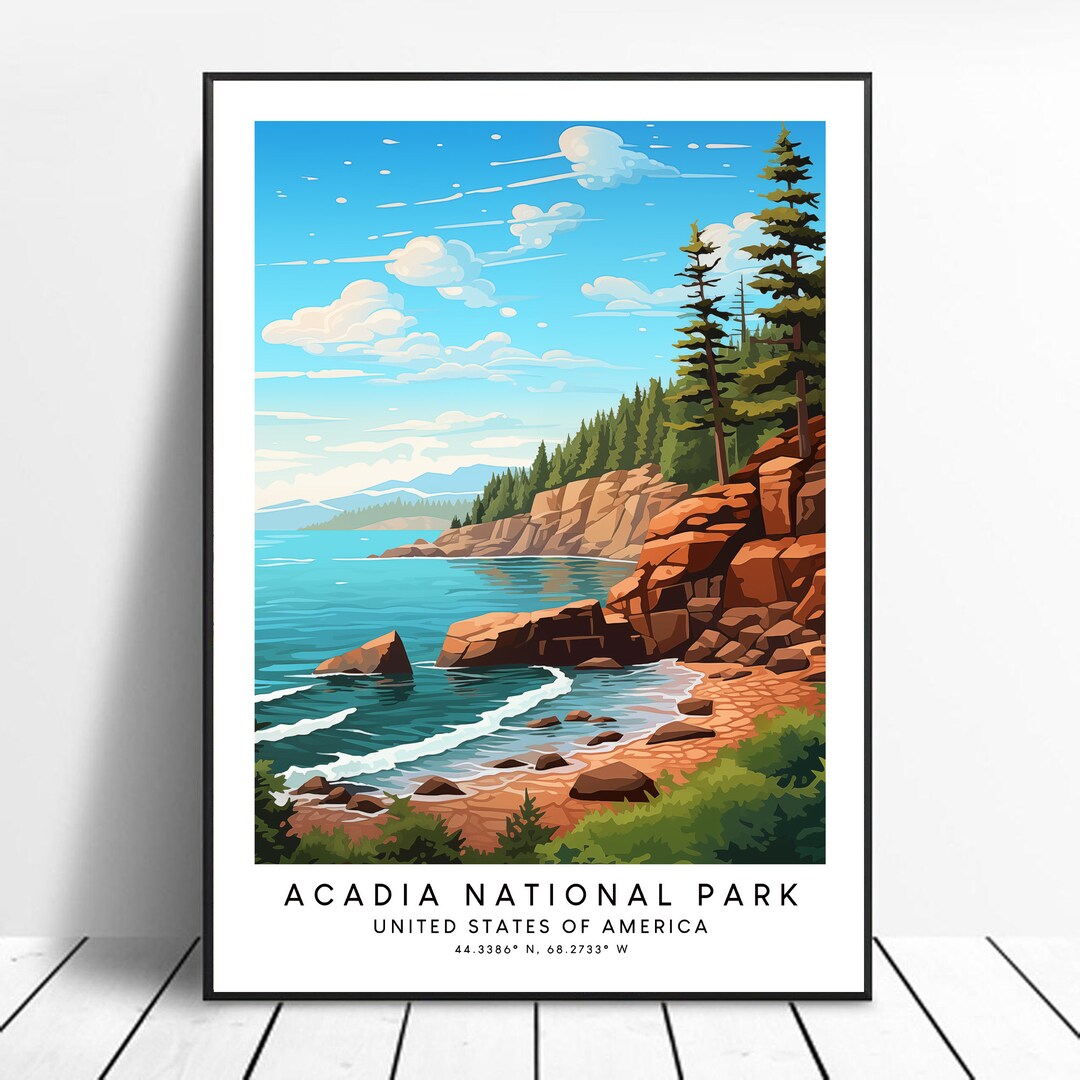 Acadia National Park Travel Print Colourful Wall Art Acadia National ...