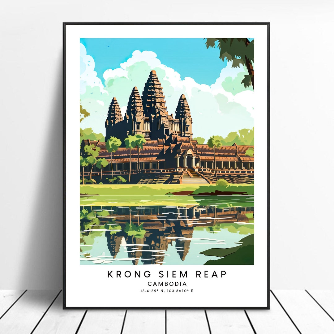 Cambodia Travel Print Colourful Angkor Wat Poster Krong Siem - Etsy