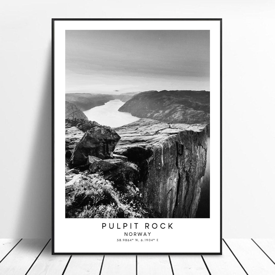 Pulpit Rock Print Pulpit Rock Norway Travel Poster Black and White ...
