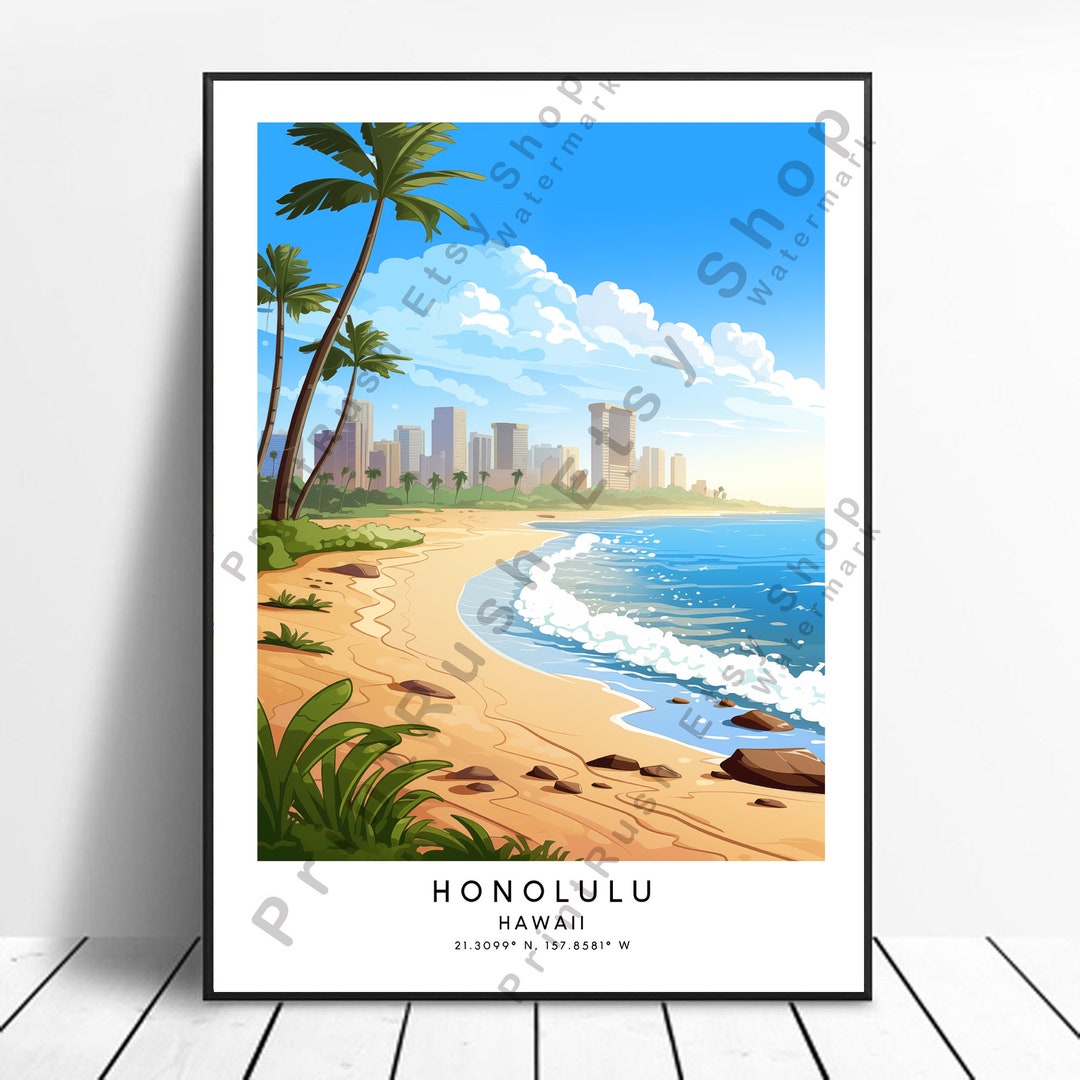 Honolulu Print Colourful Honolulu Poster Honolulu Beach Wall Art ...