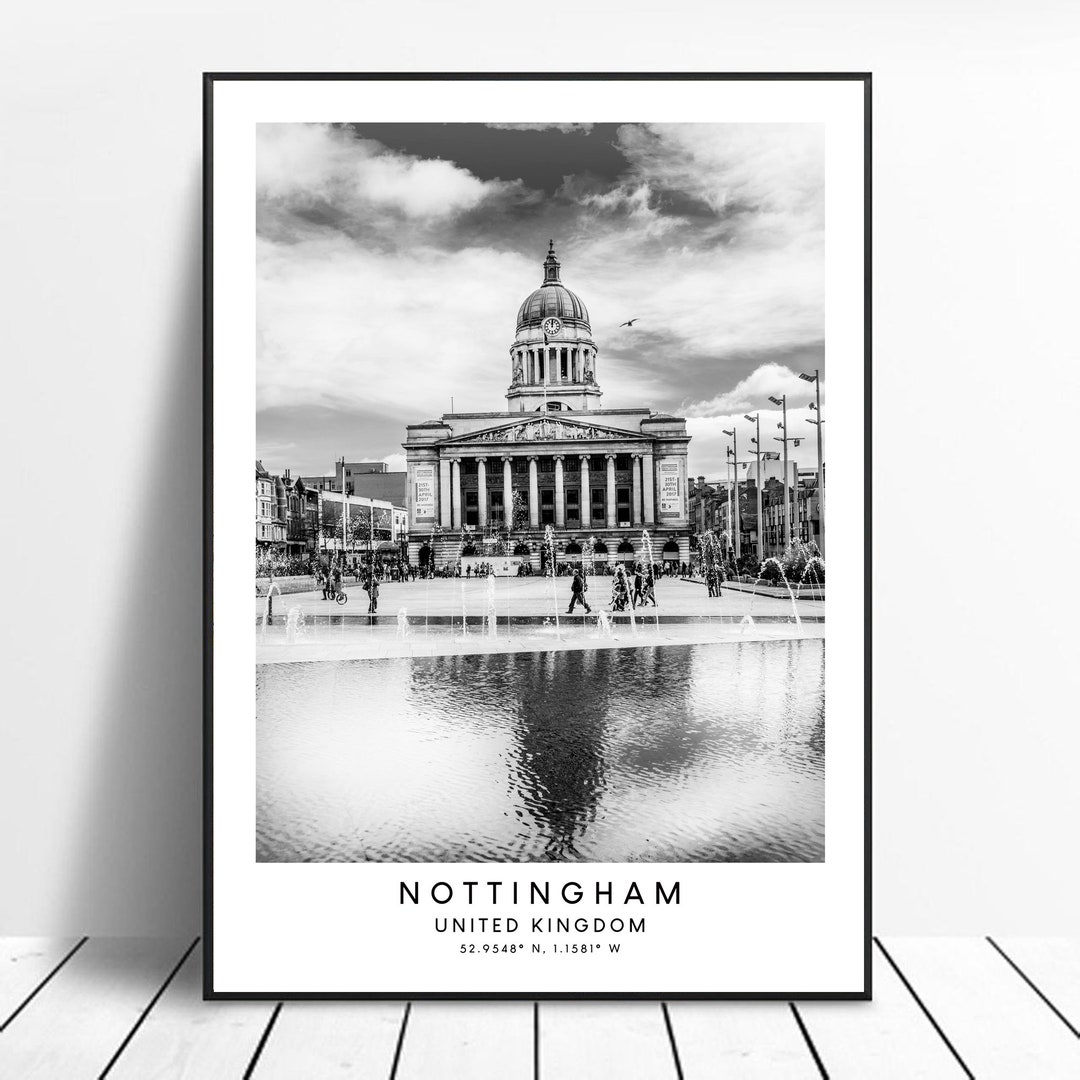 Nottingham Travel Print Nottingham City Wall Art Print Black and White ...