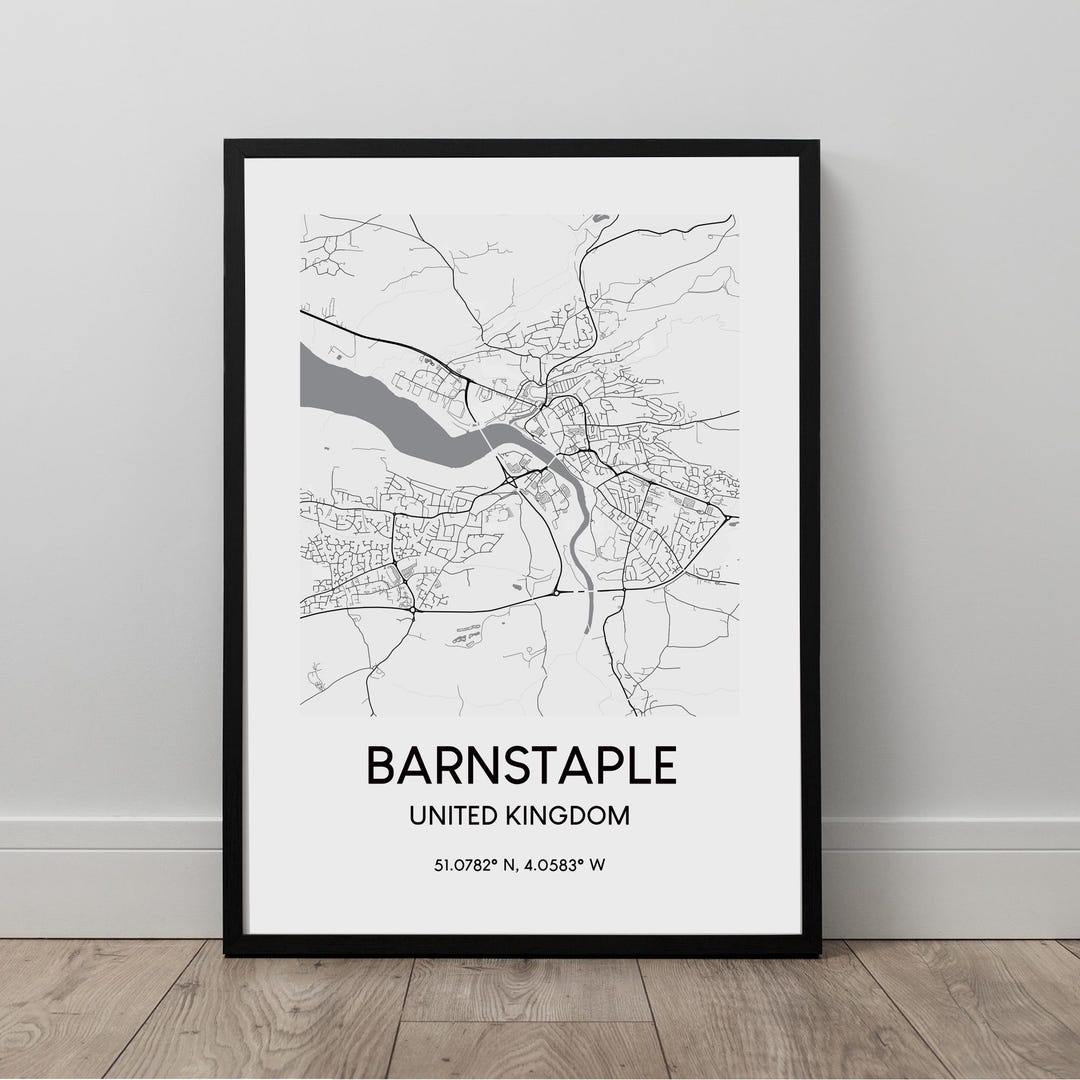 Barnstaple Map Print Black and White Barnstaple Poster Barnstaple ...