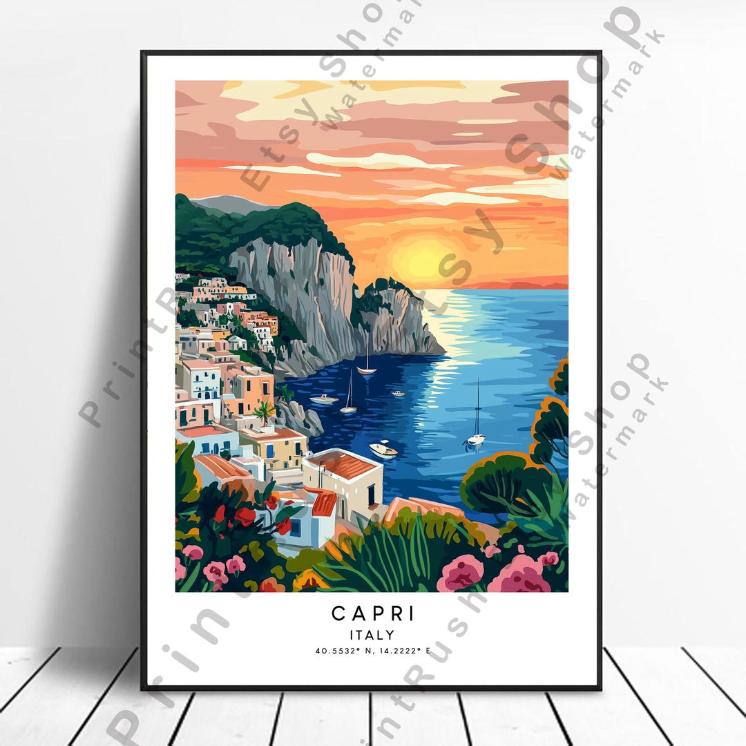 Capri Italy Travel Poster Coastal Wall Art Print Italian Riviera ...