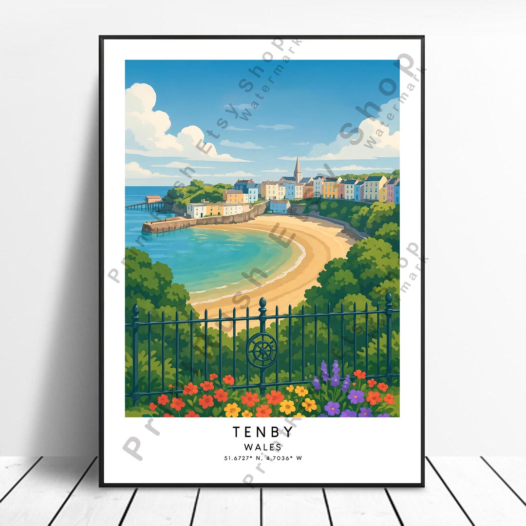 Tenby Wales Poster Illustration Print Coastline Wall Art Seaside ...