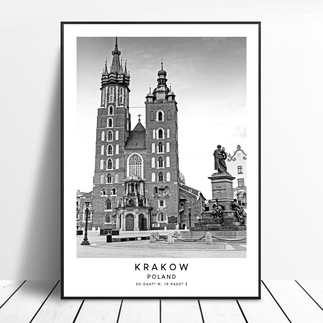 Krakow Poland Print Krakow Travel Poster Black and White Krakow City ...
