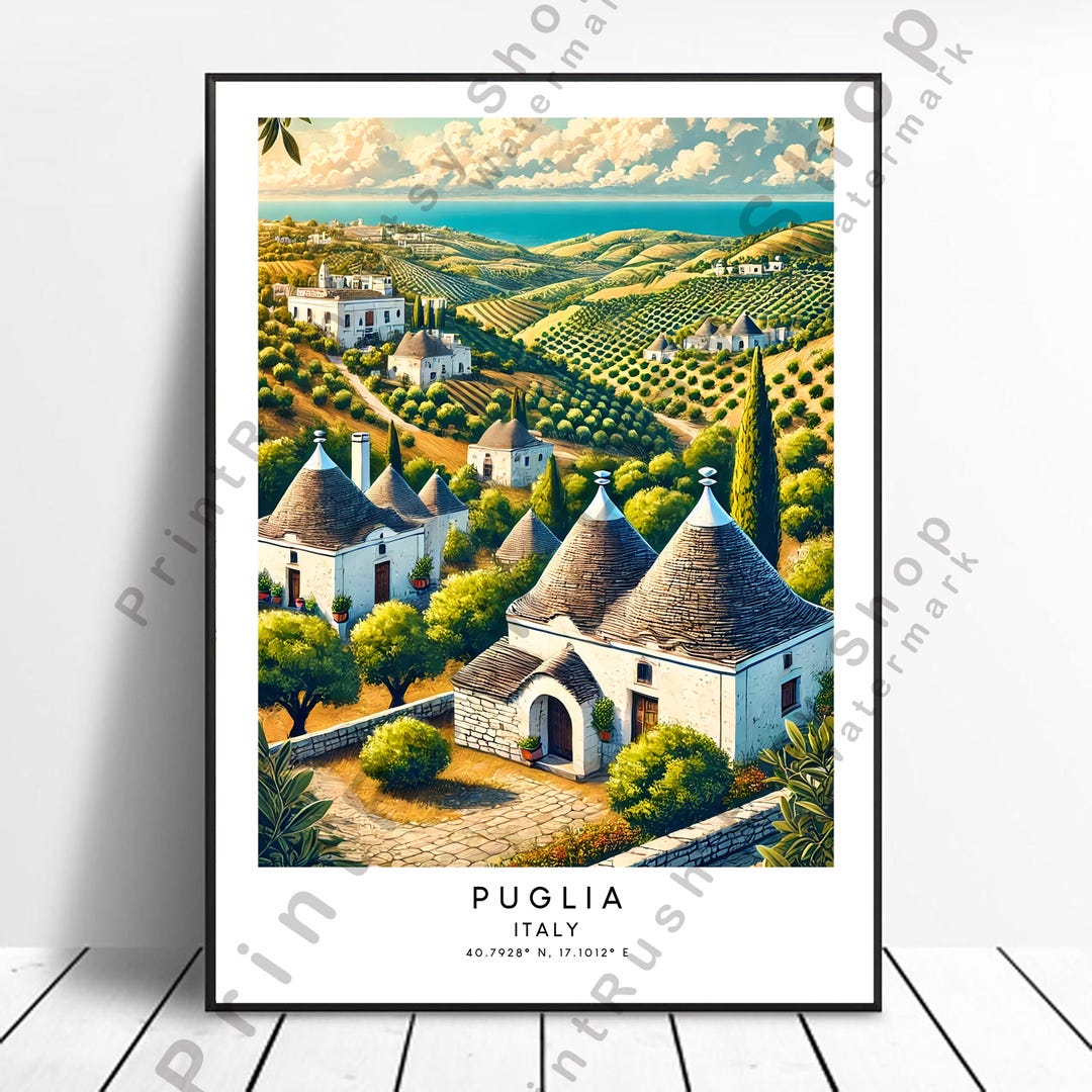 Puglia Italy Artwork Italy Travel Poster Puglia Illustration Puglia ...