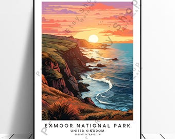 Exmoor Wall Art Print Travel Poster Exmoor Wall Decor Exmoor Art Lovers ...